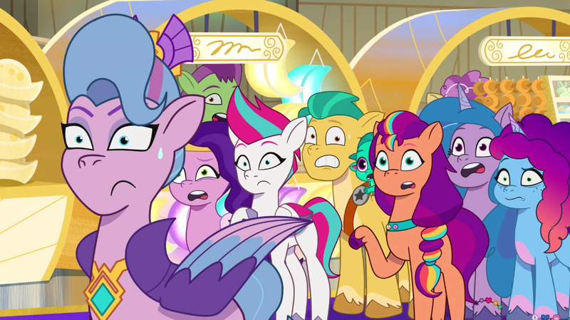 #3039649 - safe, derpibooru import, screencap, hitch trailblazer, izzy moonbow, pipp petals ...