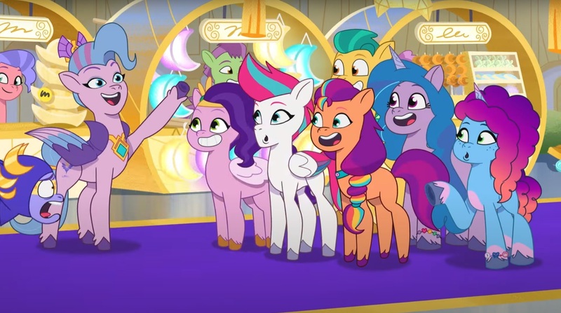 #3039760 - safe, derpibooru import, screencap, hitch trailblazer, izzy moonbow, pipp petals ...