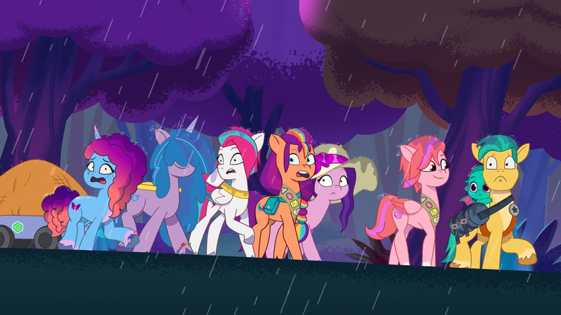 #3057735 - safe, derpibooru import, screencap, hitch trailblazer, izzy moonbow, misty brightdawn ...