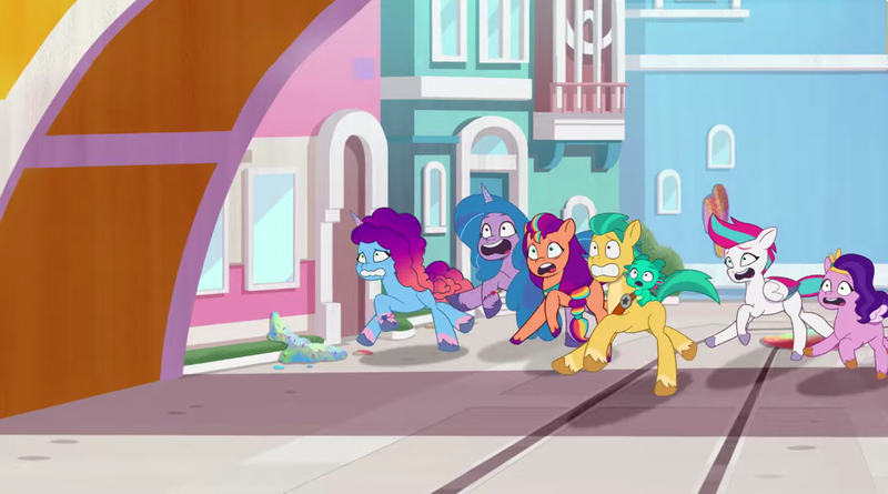 #3146671 - safe, derpibooru import, screencap, hitch trailblazer, izzy moonbow, pipp petals ...