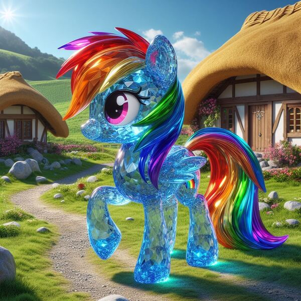 #3384596 - safe, ai content, machine learning generated, rainbow dash, crystal pony, pegasus ...