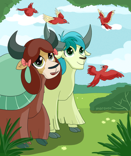 #3306232 - safe, artist:maravor, derpibooru import, sandbar, yona, bird ...