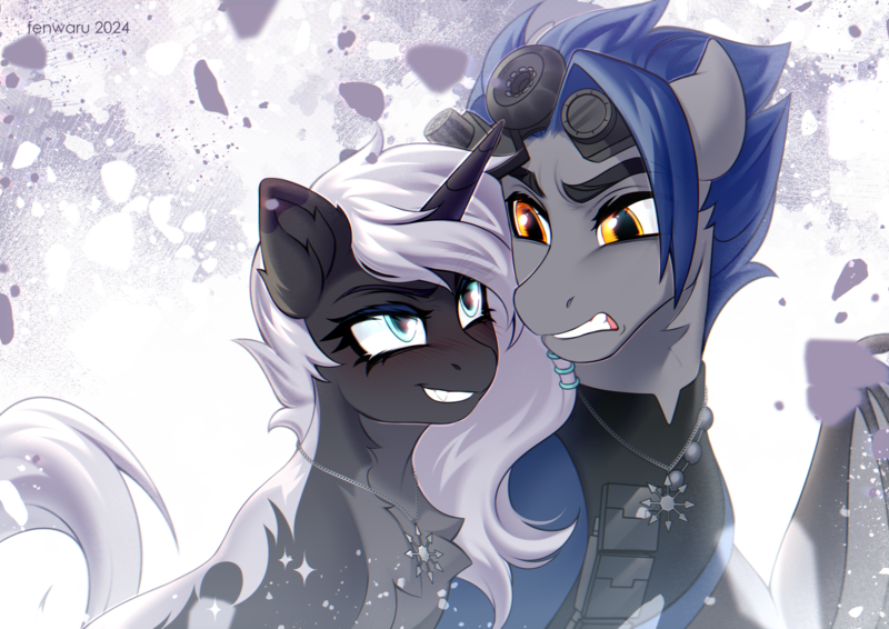 #3346294 - safe, artist:fenwaru, derpibooru import, oc, oc:dusk blade, oc:penumbra shard ...