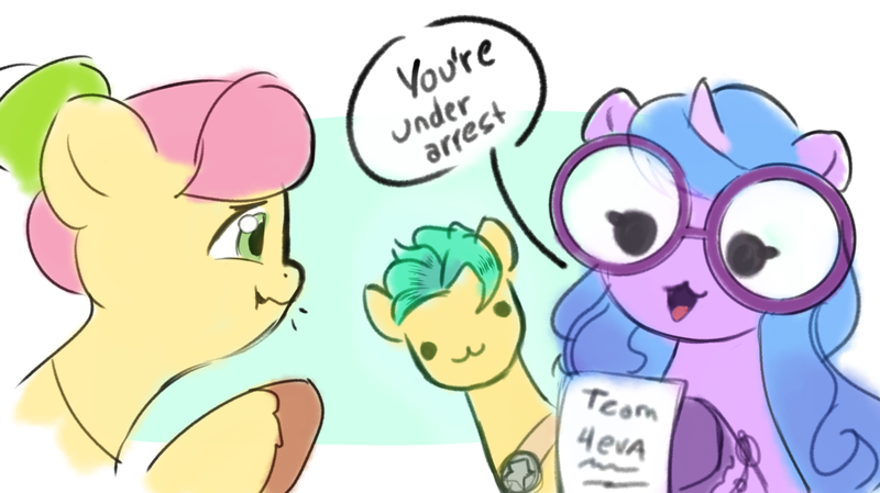 #3434604 - safe, artist:dulldi, derpibooru import, hitch trailblazer, izzy moonbow, posey (g5 ...