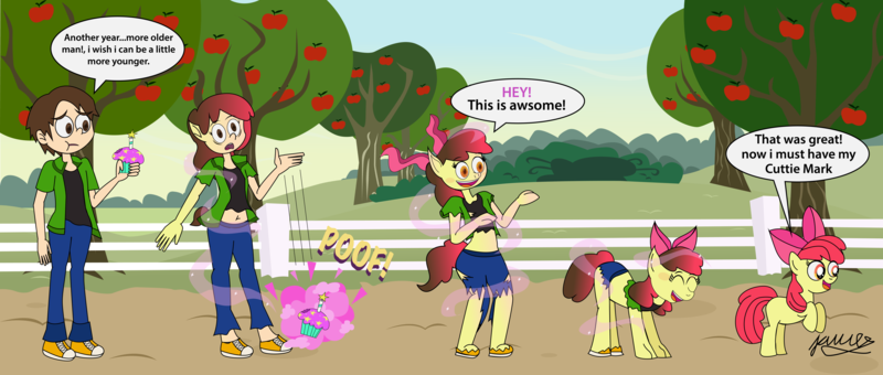 #3436702 - safe, artist:jav-toons, derpibooru import, apple bloom, earth pony, human, pony, g4 ...