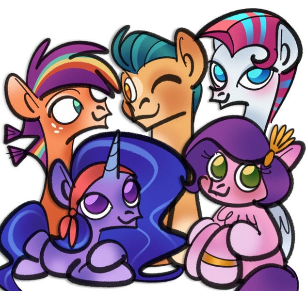 #3443892 - safe, artist:velyashik, derpibooru import, hitch trailblazer, izzy moonbow, pipp ...