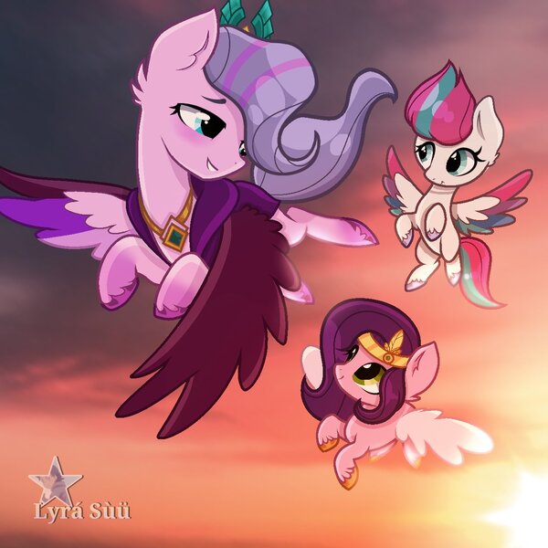 #3451442 - safe, artist:vanillapie10, derpibooru import, pipp petals, queen haven, zipp storm ...