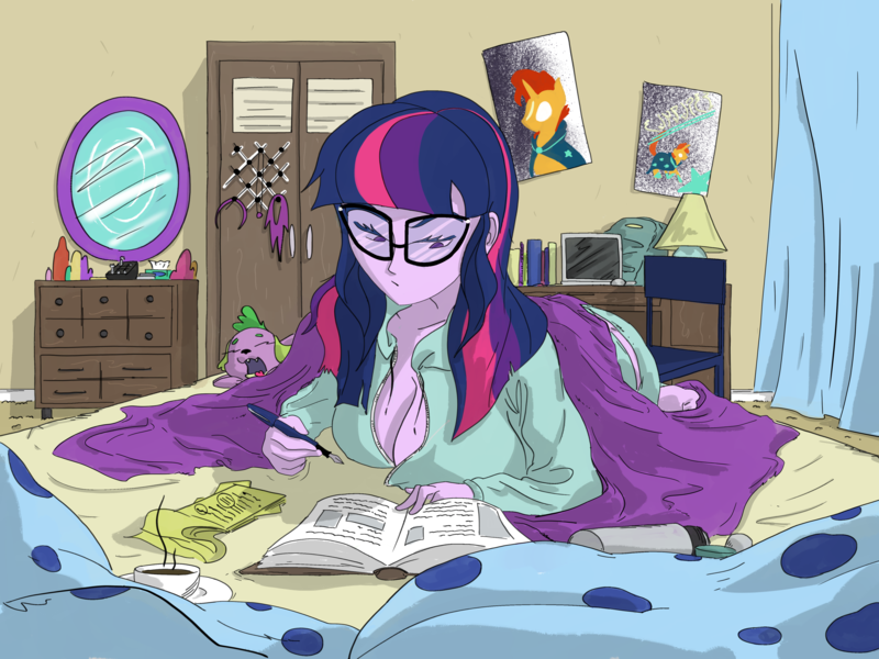 #3473725 - safe, artist:ponny, derpibooru import, sci-twi, spike, twilight sparkle, dog, human ...