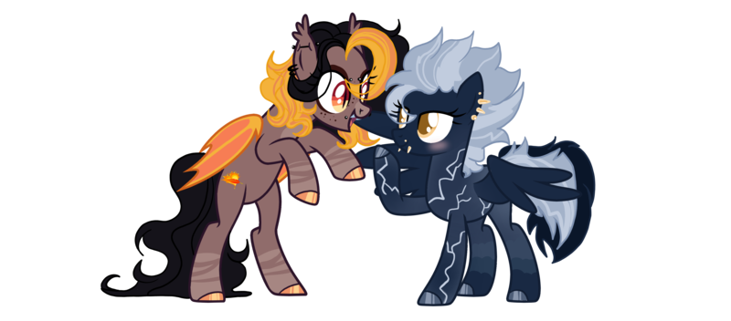 #3475353 - safe, artist:imbunbun, derpibooru import, oc, oc:fire hoof, oc:lightning, unofficial ...