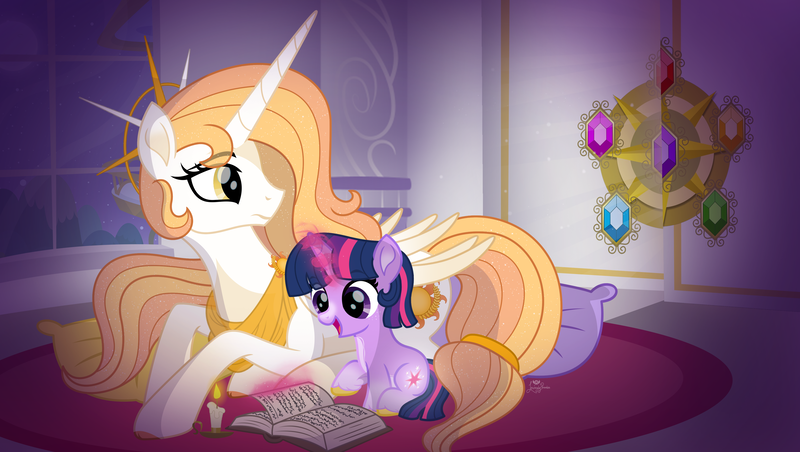 #3476690 - safe, artist:lovinglypromise, derpibooru import, princess celestia, twilight sparkle ...