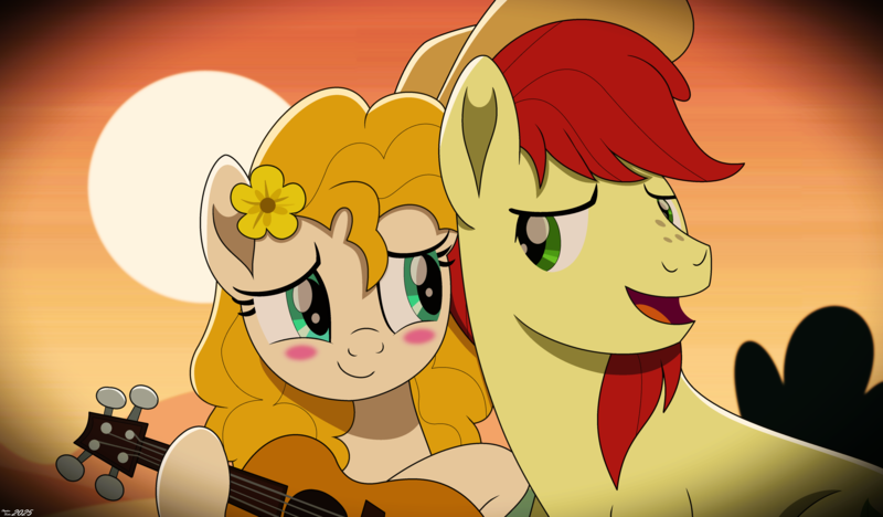 #3483079 - safe, artist:stephen-fisher, derpibooru import, bright mac, pear butter, earth pony ...