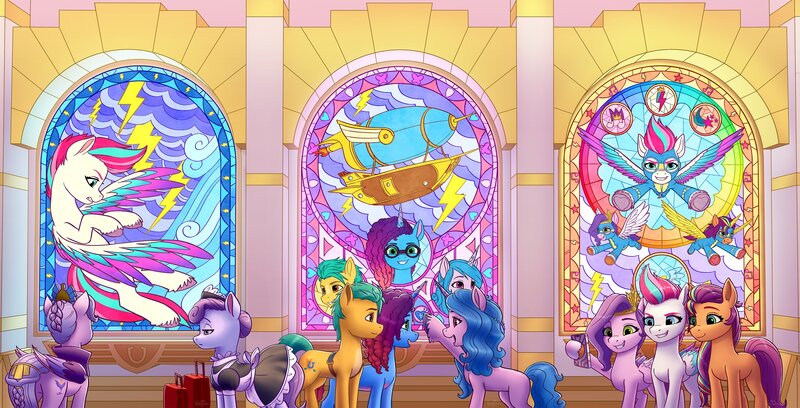 #3484139 - safe, artist:robin jacks, derpibooru import, hitch trailblazer, izzy moonbow, pipp ...