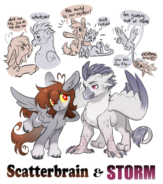 #3469310 - safe, artist:opalacorn, derpibooru import, oc, oc:scatterbrain, oc:storm, gryphon ...