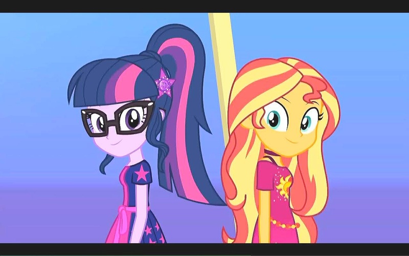 #3471530 - safe, derpibooru import, screencap, sci-twi, sunset shimmer, twilight sparkle, human ...