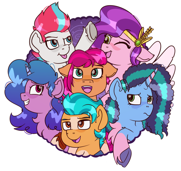 #3496604 - safe, artist:twittershy, derpibooru import, hitch trailblazer, izzy moonbow, pipp ...