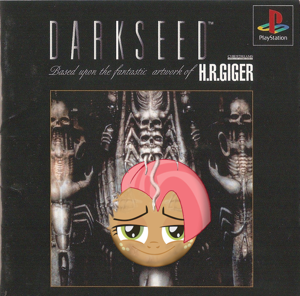 #694839 - babs seed, darkseed, derpibooru import, hr giger, ponified, safe, video game cover ...