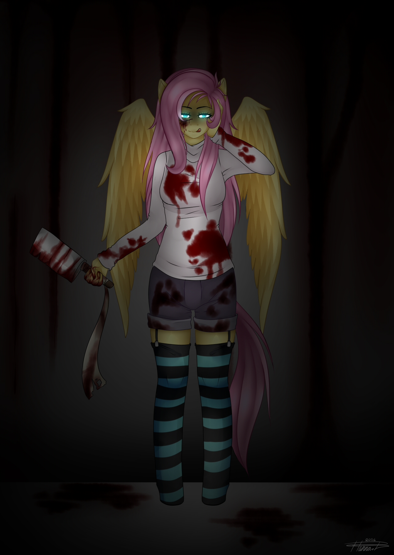 #857687 - anthro, artist:rainbowhitter, blood, butchershy, clothes ...