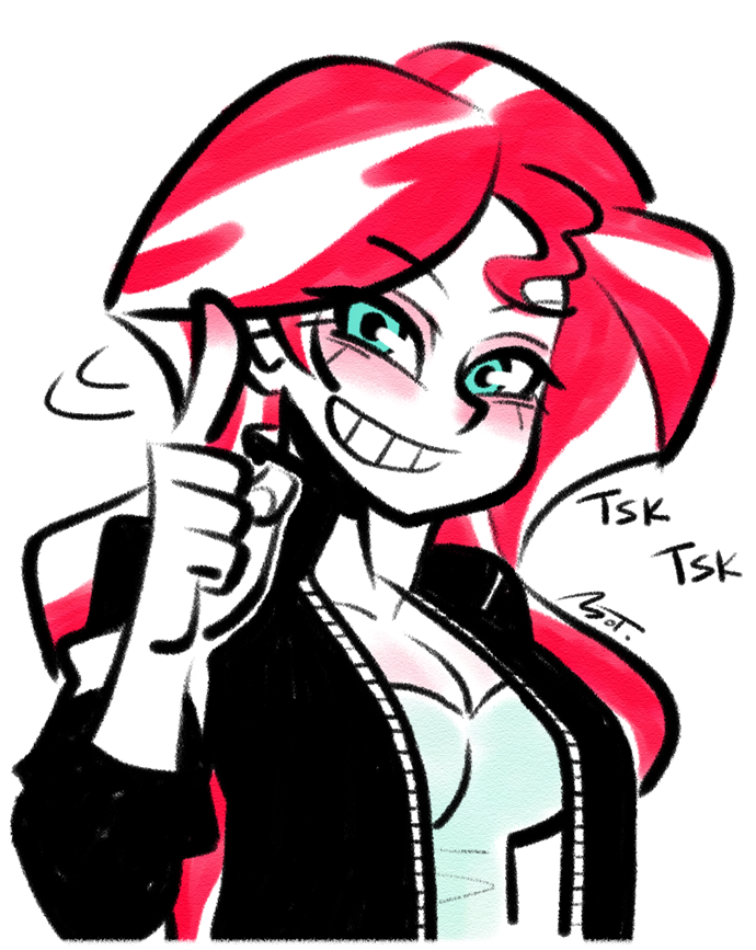 #1704921 - artist:mojot, blushing, breasts, busty sunset shimmer, cleavage, daily sunset ...