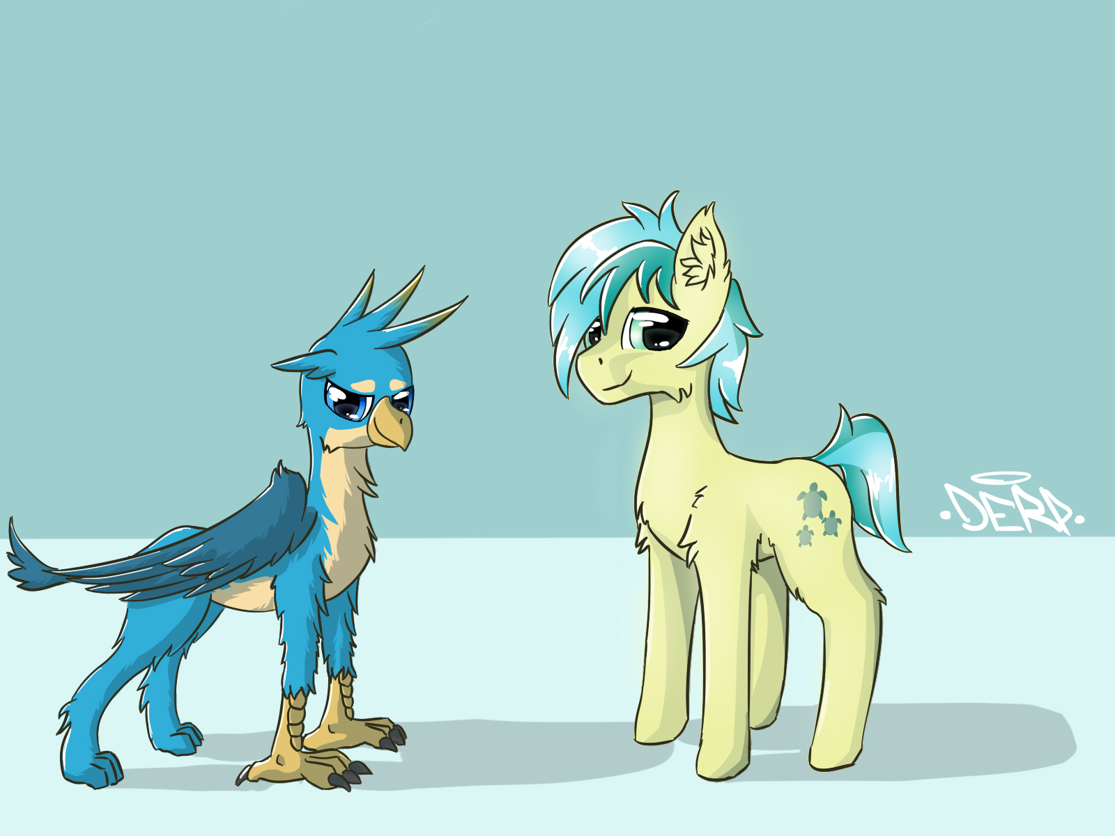 #1805342 - safe, artist:d3rp-ponki, derpibooru import, gallus, sandbar ...