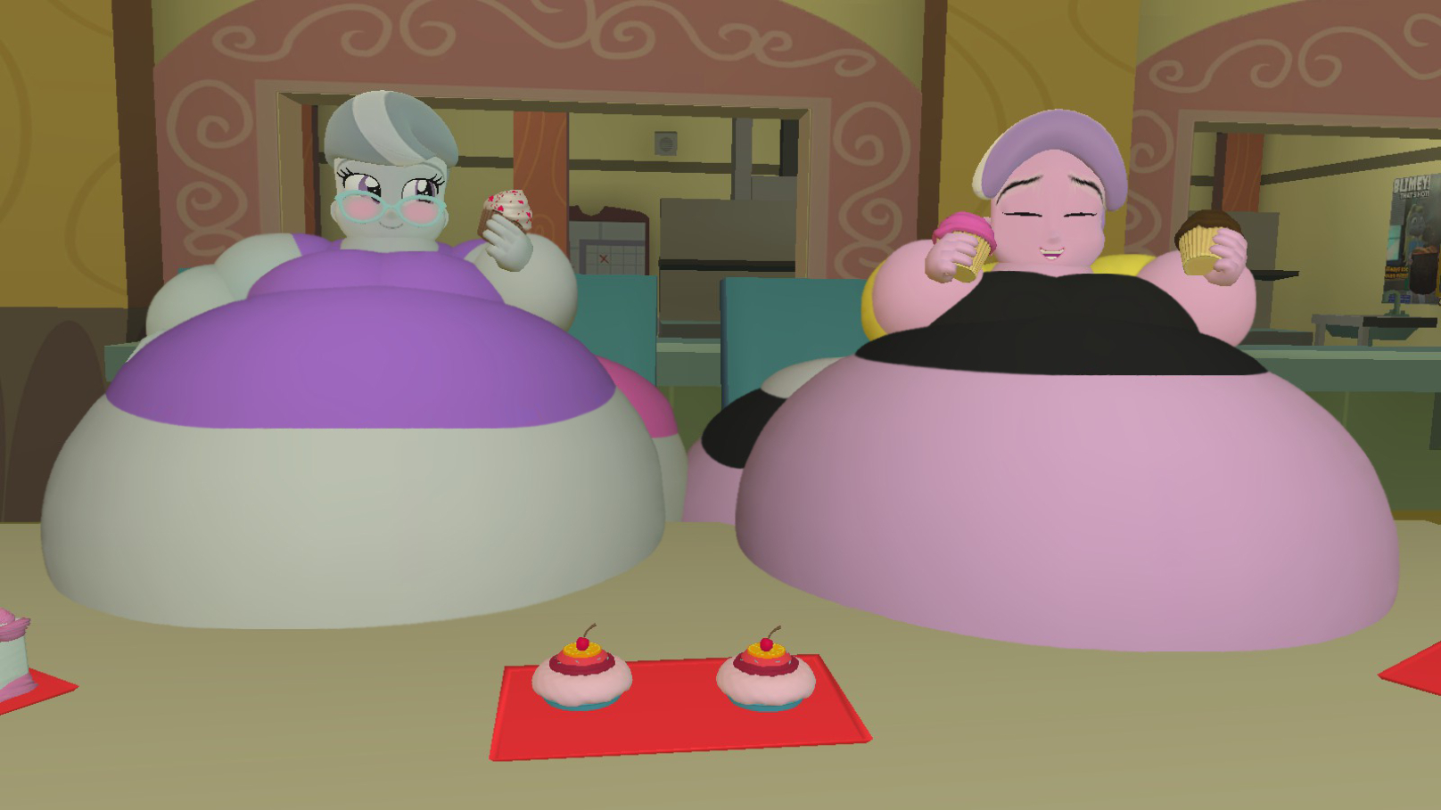 #1896287 - 3d, artist:bluebot888, belly, big belly, blushing, chubby ...