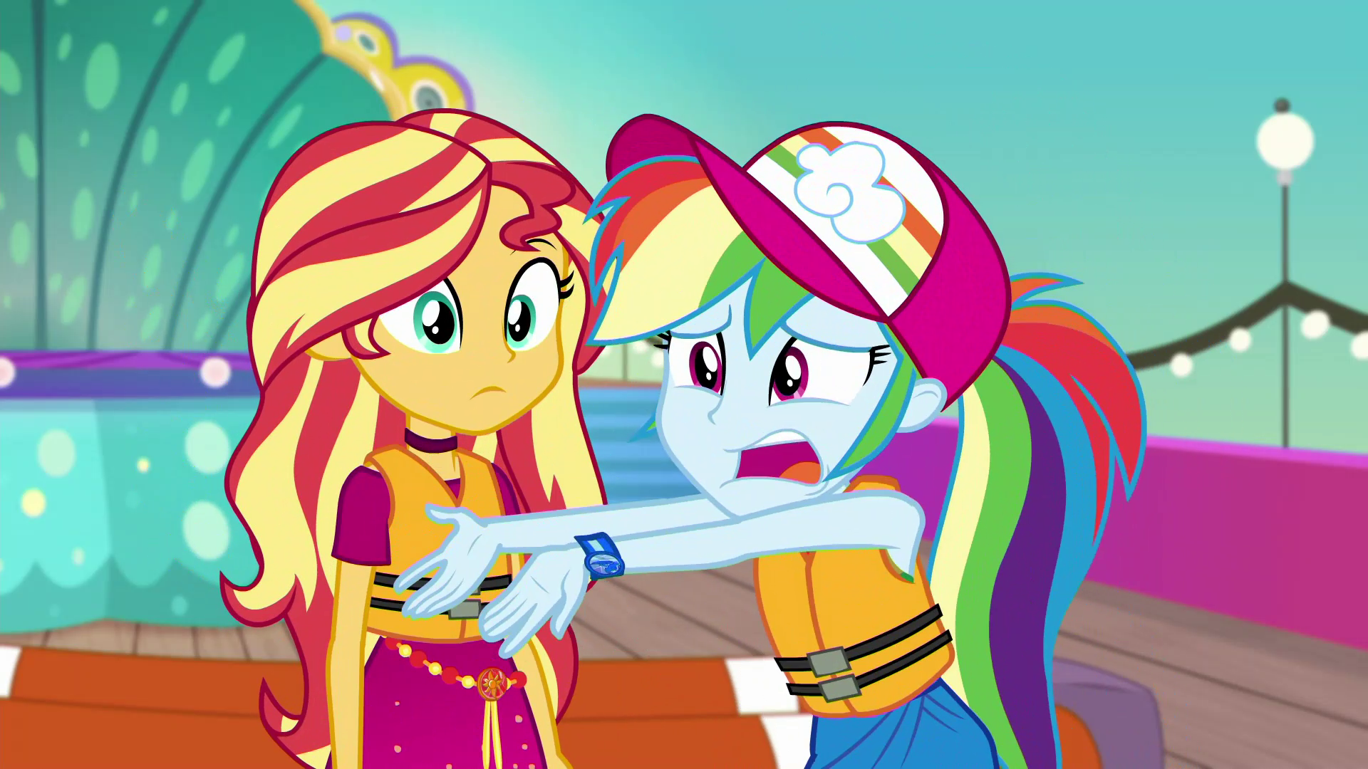 #2030085 - safe, derpibooru import, screencap, rainbow dash, sunset ...