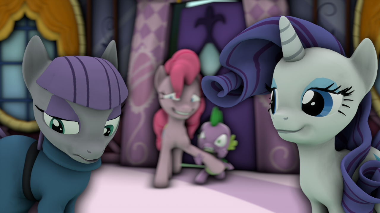 #2262661 - safe, artist:sfmfrick, derpibooru import, maud pie, pinkie pie, rarity, spike, earth ...