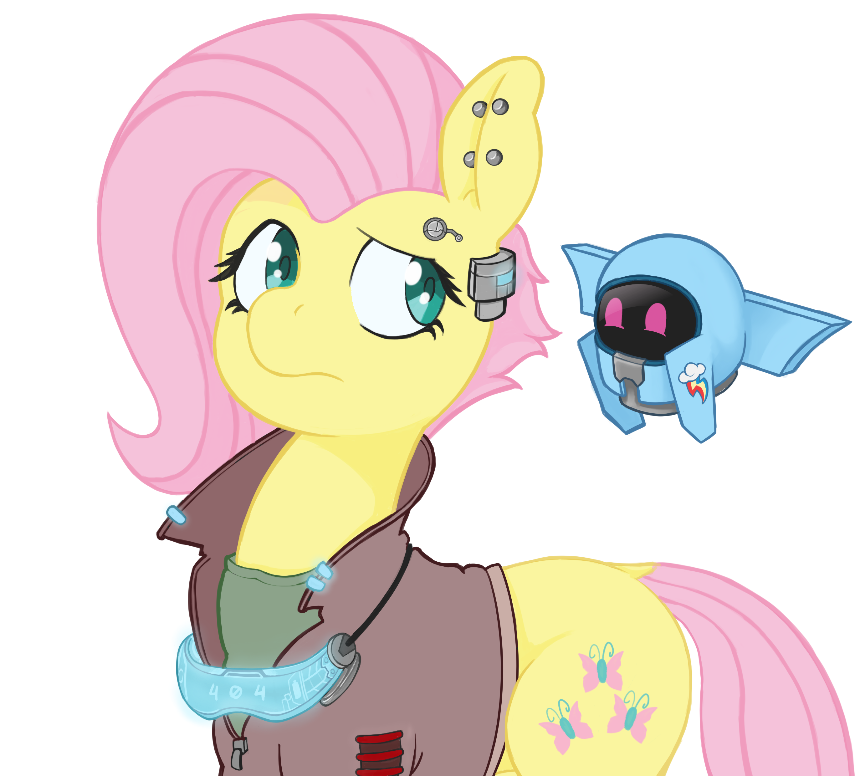 #2407228 - safe, artist:wild-thunder06, derpibooru import, fluttershy, pegasus, robot, cyberpunk ...