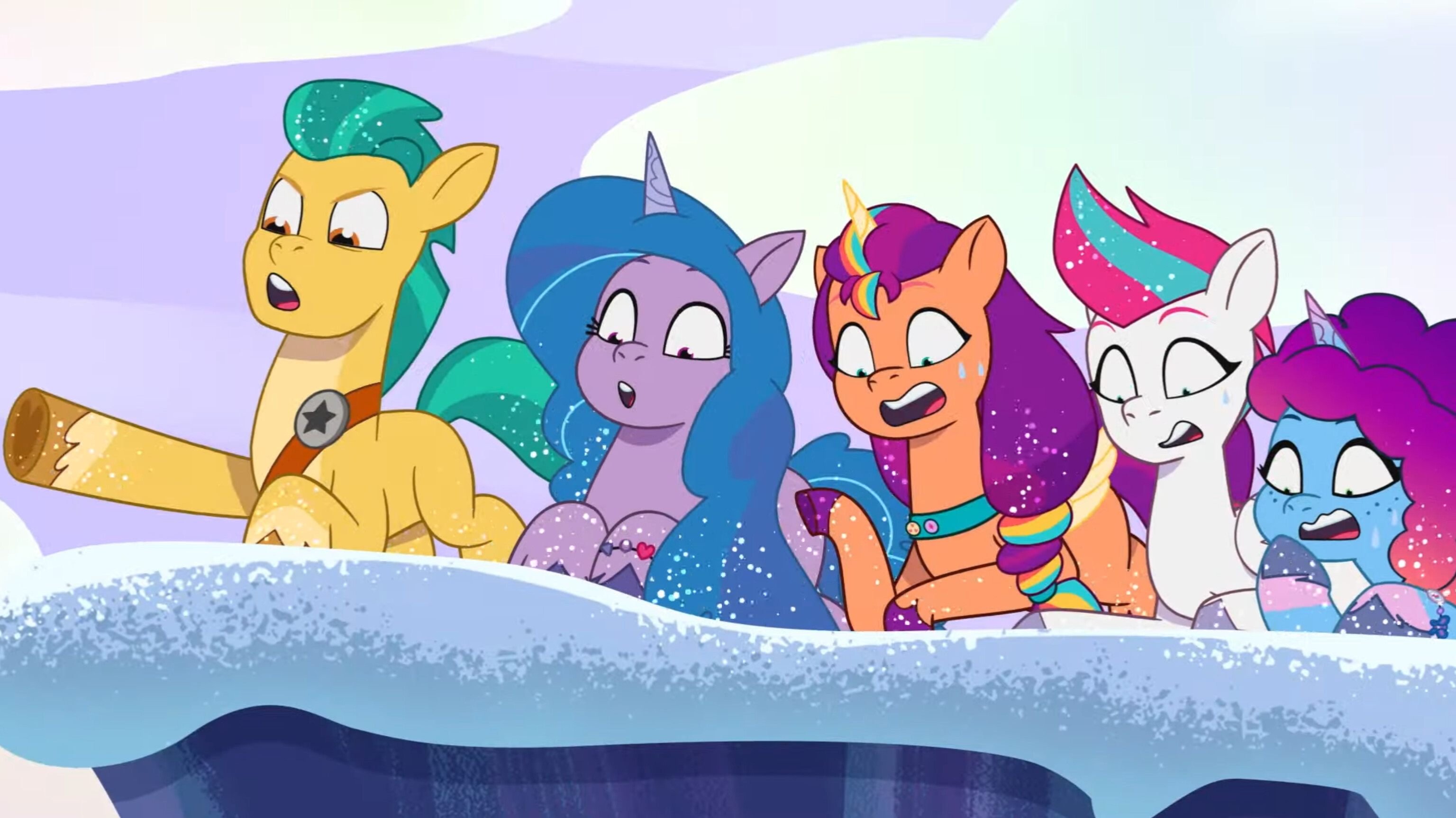 #3123883 - safe, derpibooru import, screencap, hitch trailblazer, izzy moonbow, sunny starscout ...