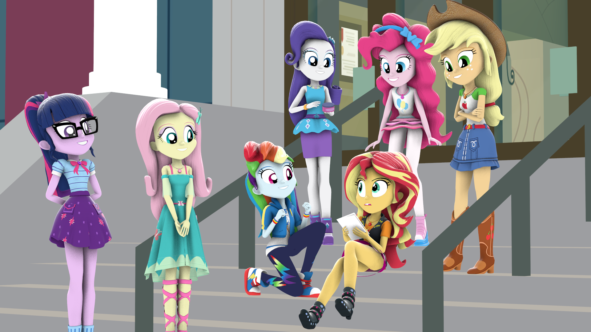 #3230874 - safe, artist:ontheedgeht, derpibooru import, applejack, fluttershy, pinkie pie ...