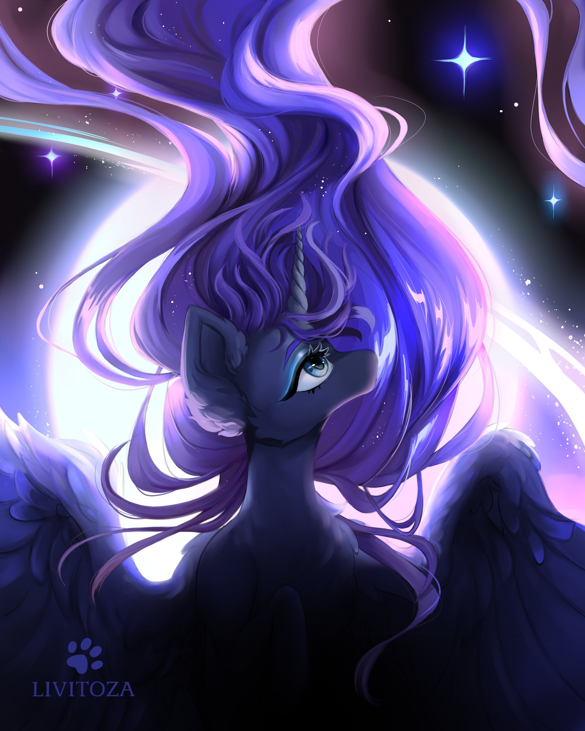 #3262796 - safe, artist:livitoza, derpibooru import, princess luna, alicorn, pony, bust, female ...