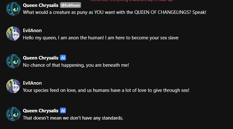 #3266730 - questionable, ai content, derpibooru import, queen chrysalis, oc, oc:anon, burn, chat ...