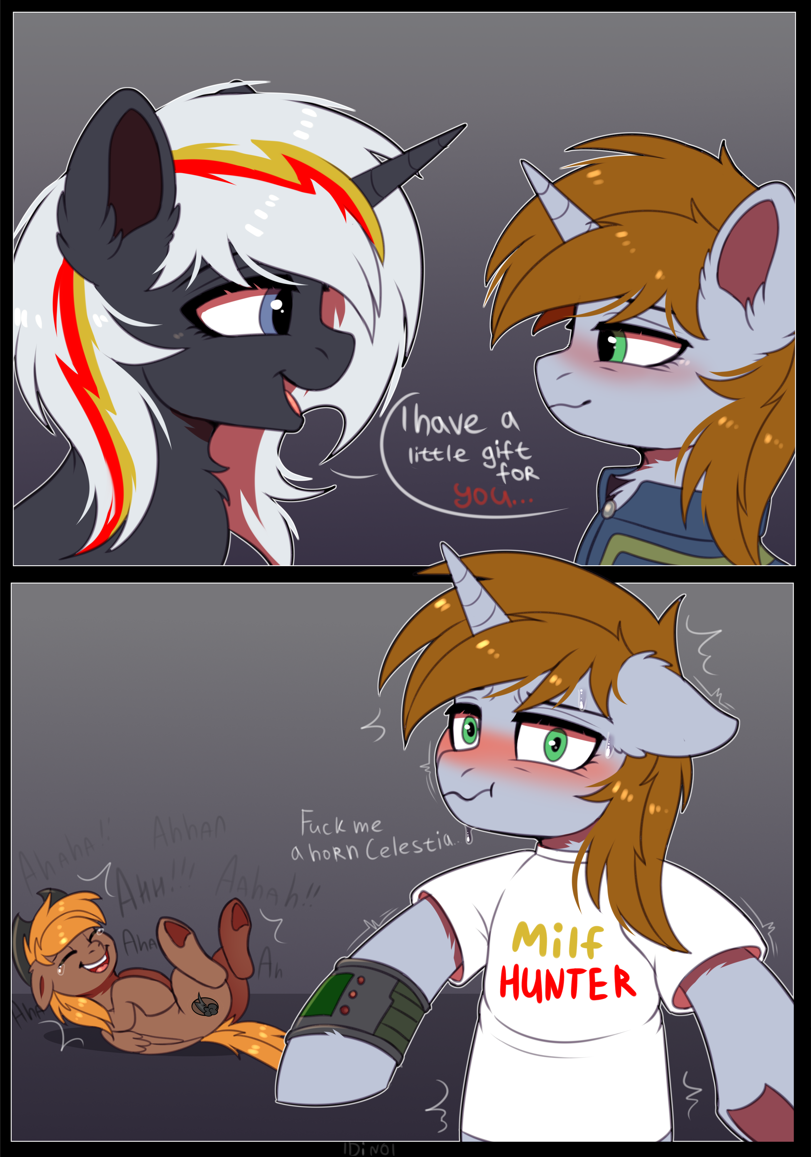 #3434985 - questionable, artist:dinoalpaka, derpibooru import, oc, oc:calamity, oc:littlepip, oc ...