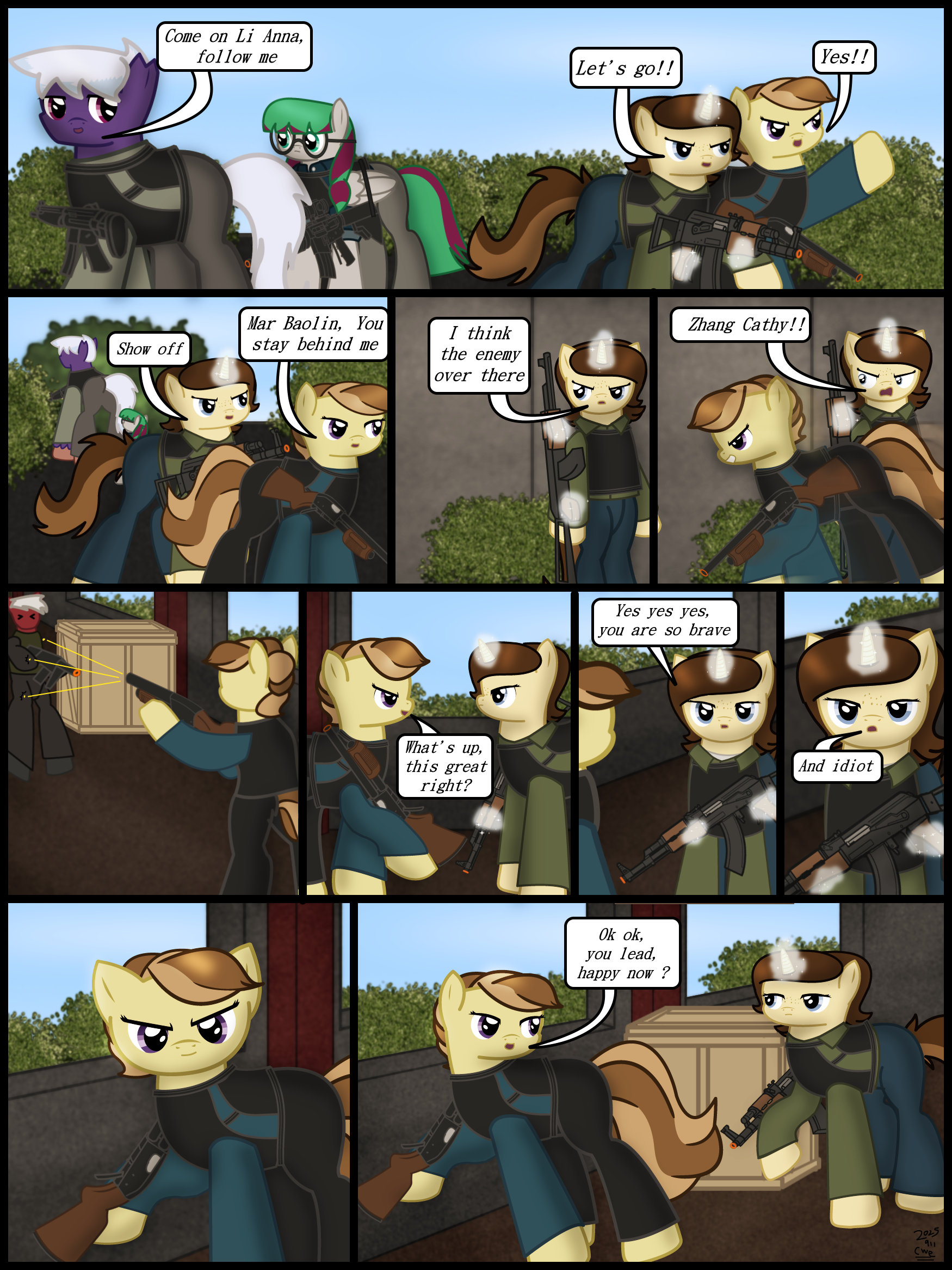 #3605653 - safe, artist:99999999000, derpibooru import, oc, oc:firearm king, oc:li anna, oc:mar ...